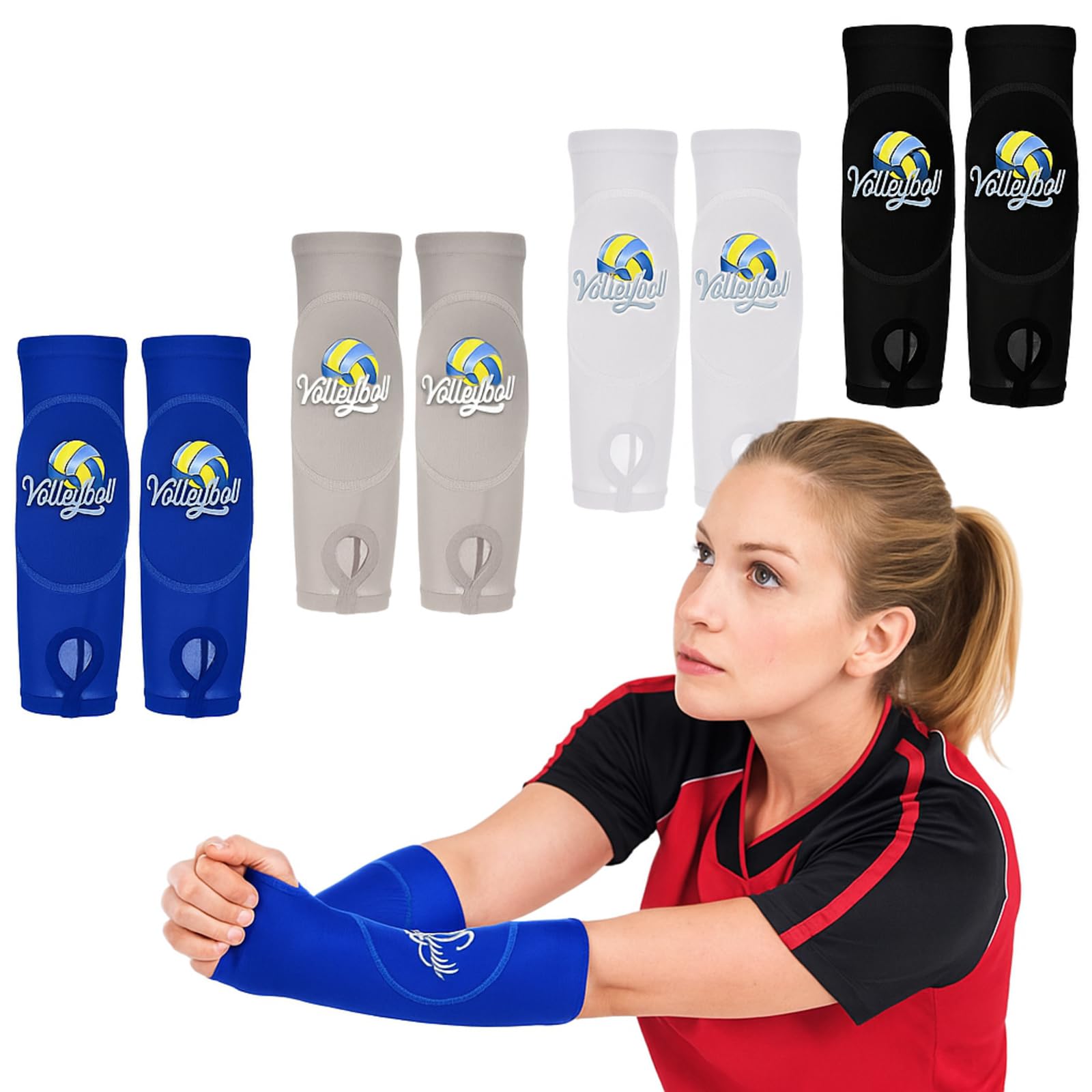 Yearntown 4 Pairs Volleyball Arm Sleeves with Protection Pads & Thumb ...