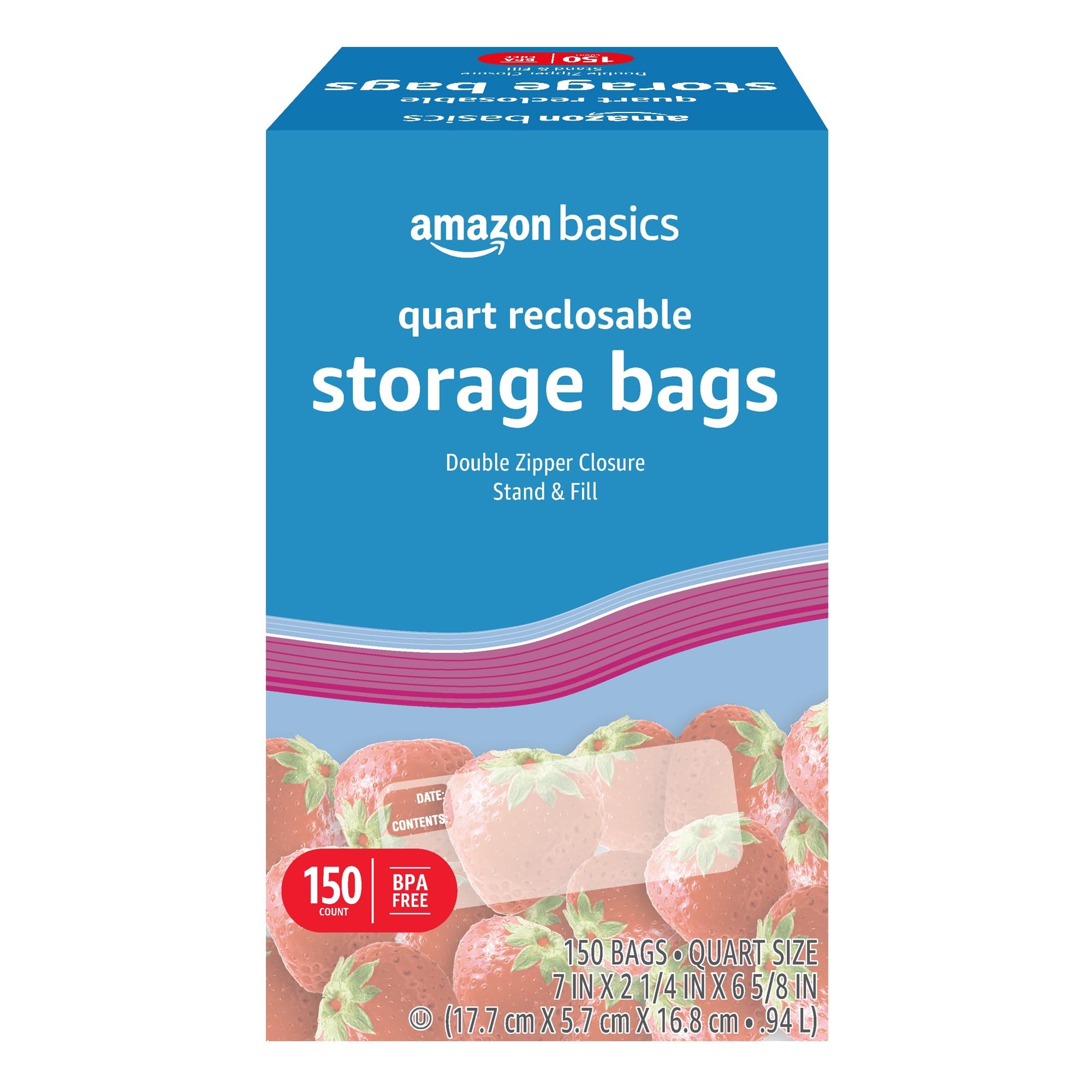 Amazon Basics Reclosable Quart Food Storage Bags, BPA Free, 150 Count ...