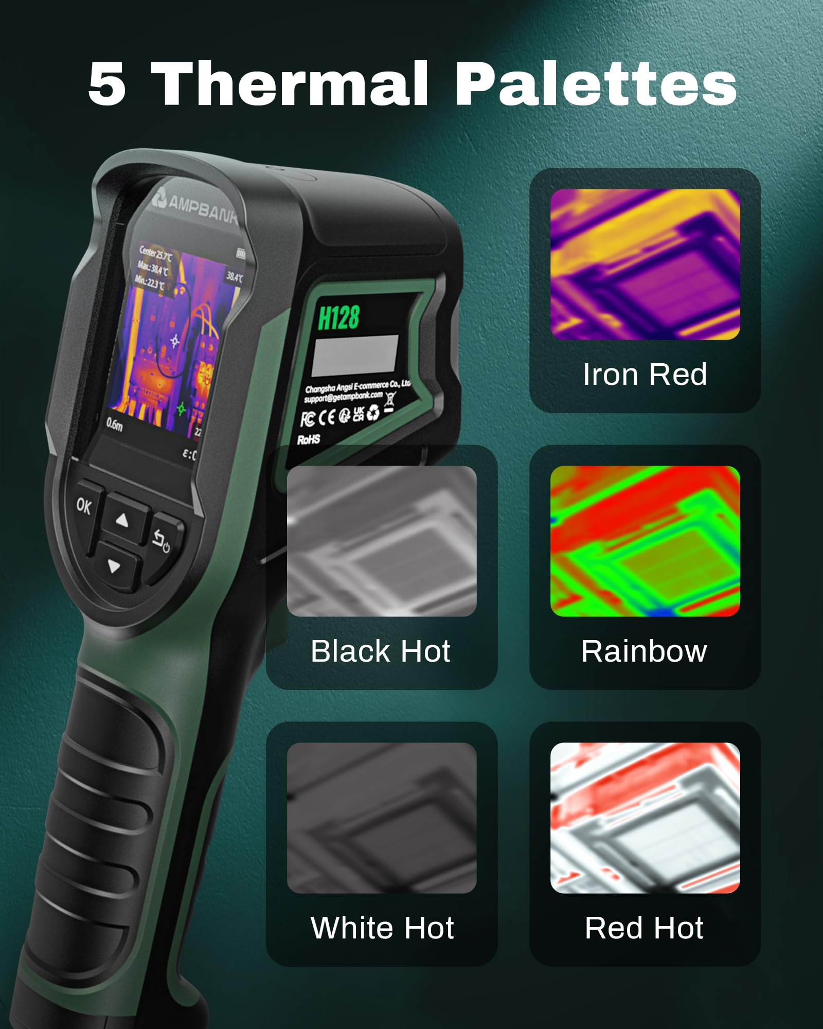 H128 Handheld Thermal Camera, 240 x 240 TISR Resolution, 24h Battery L ...